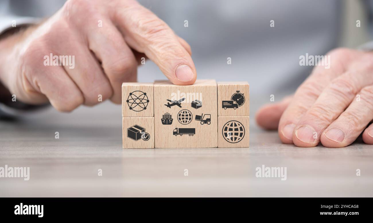 Wooden blocks with symbol of transportation concept Stock Photo - Alamy