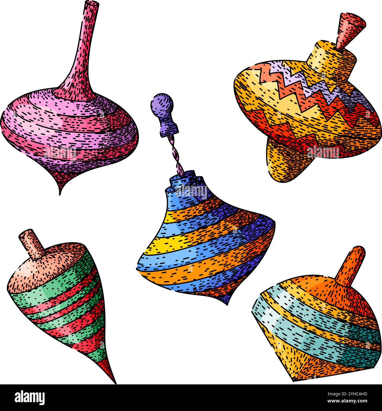 spinning top set sketch hand drawn vector Stock Vector Image & Art - Alamy