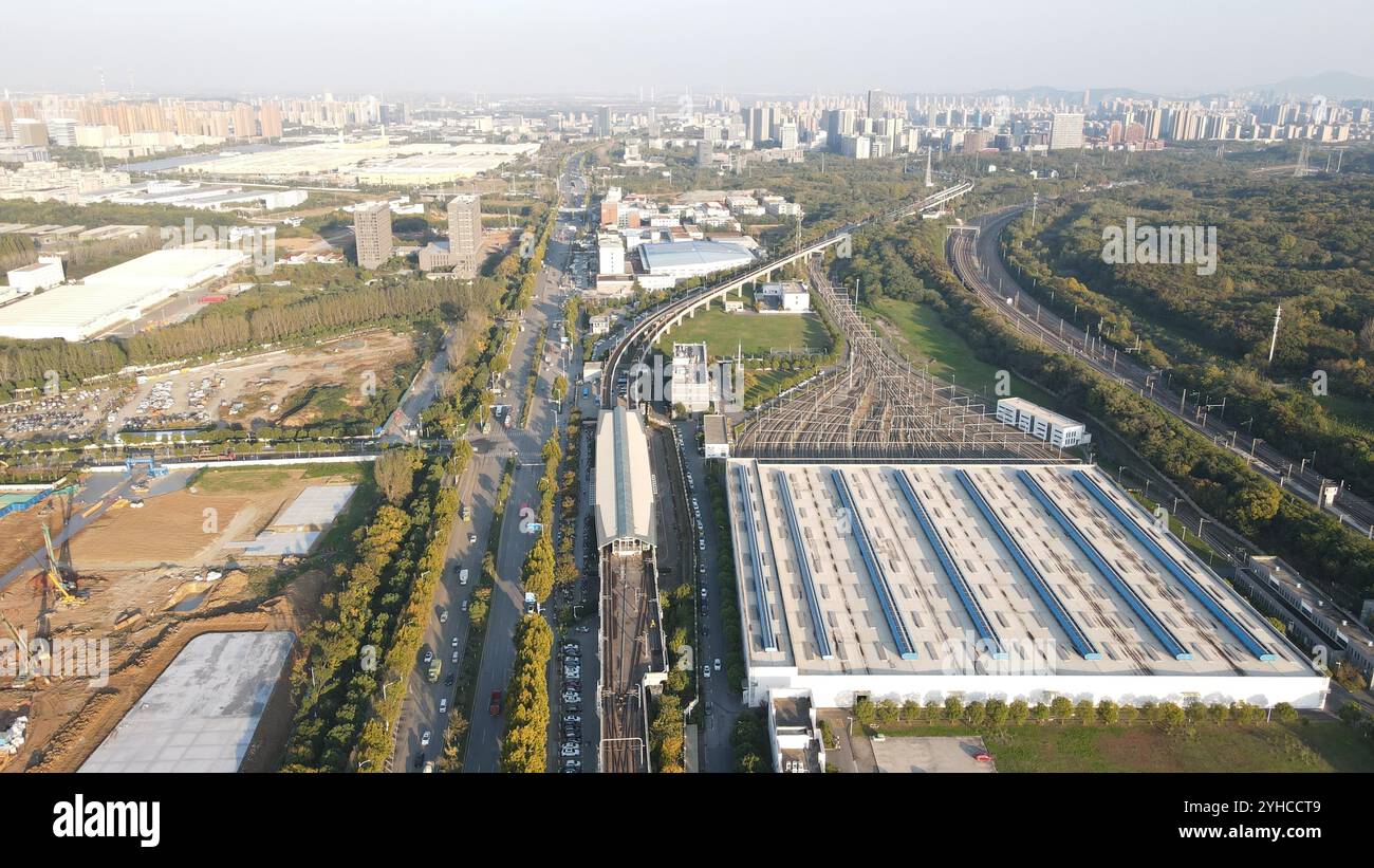 Aerial photo shows the construction site of the Nanjing North railway ...