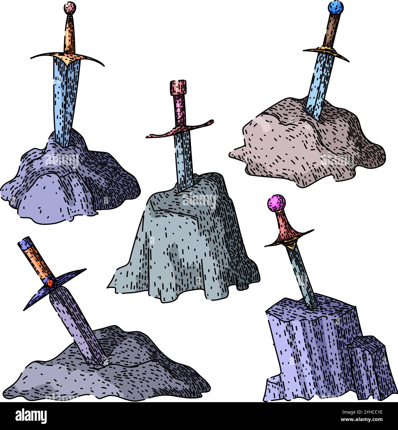 sword stone set sketch hand drawn vector Stock Vector Image & Art - Alamy
