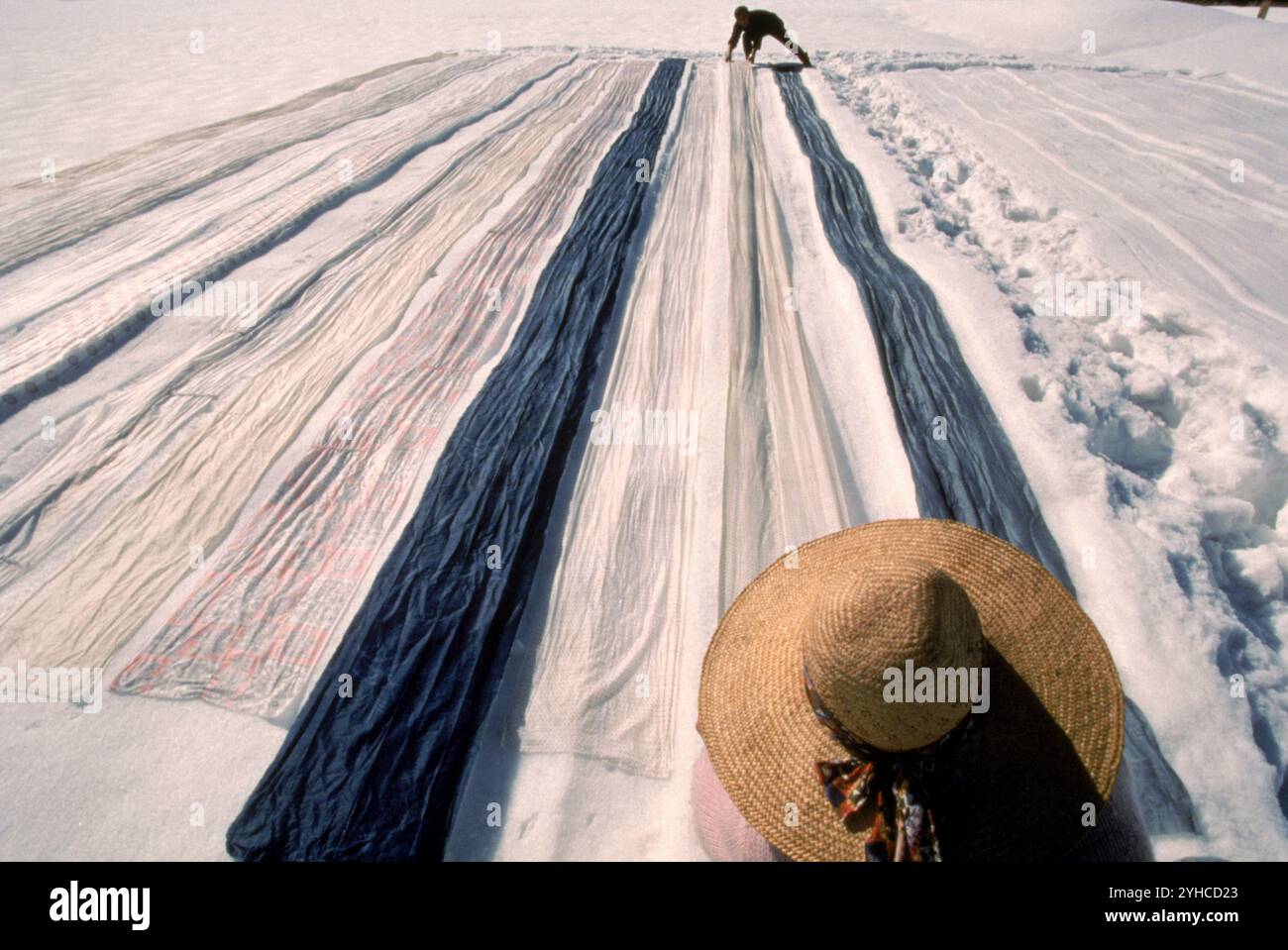 Bleaching linen in the sun, Japan Stock Photo - Alamy