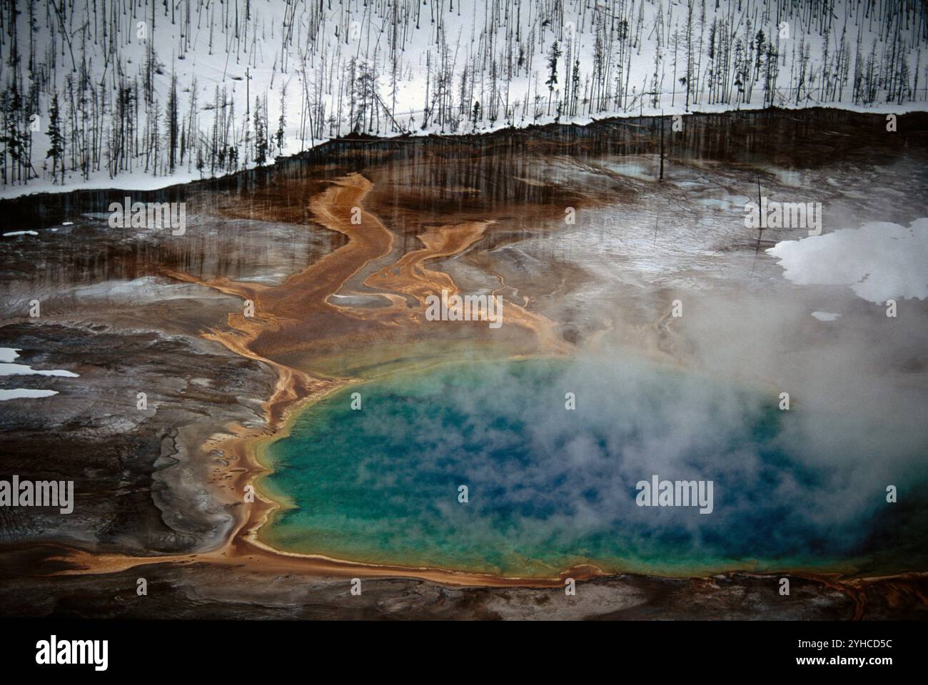 Aerial of Grand Prismatic Springs, Yellowstone National Park, Wyoming ...
