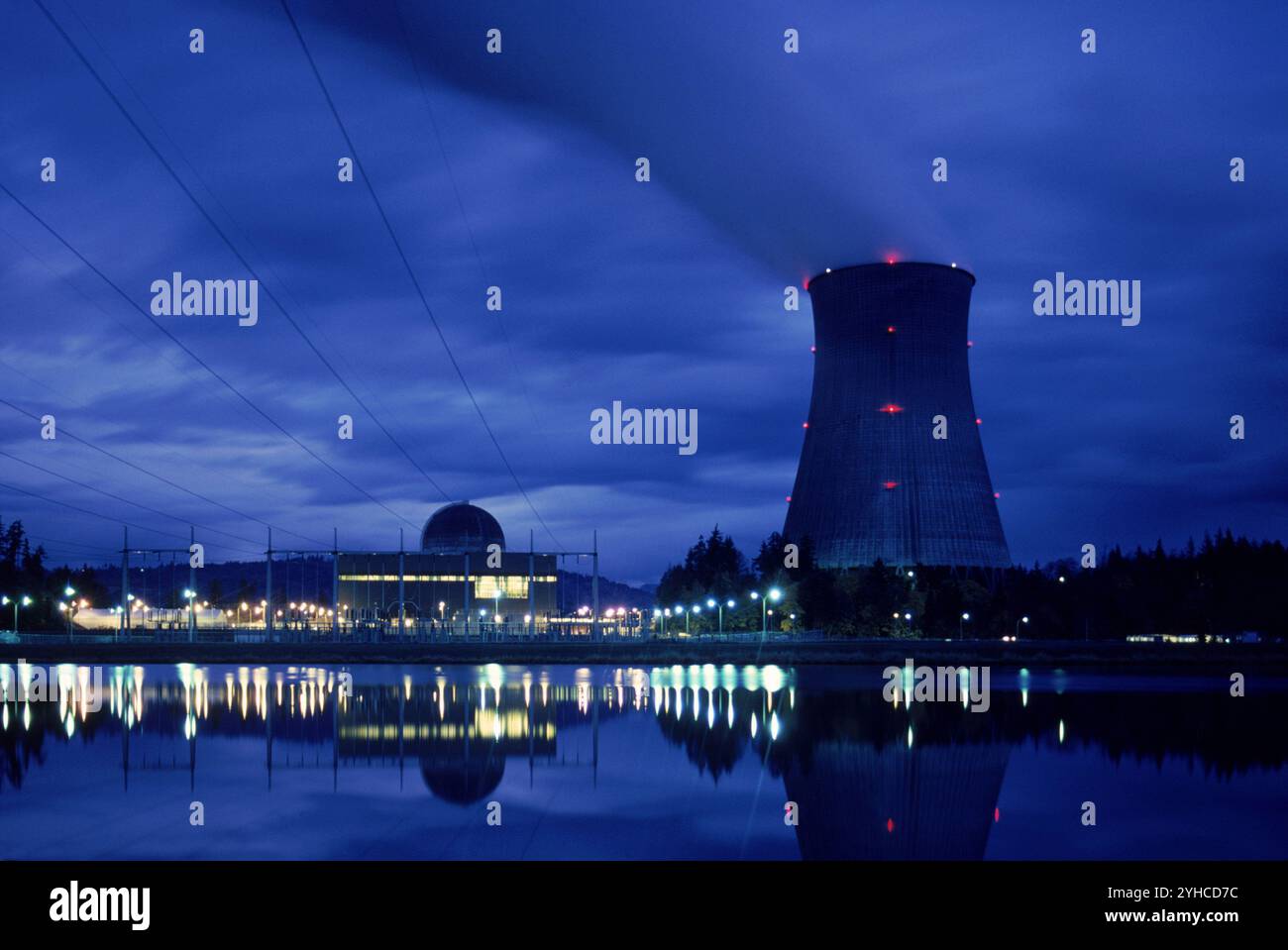 A Nuclear Power Plant illuminated with lights, Oregon, USA Stock Photo ...