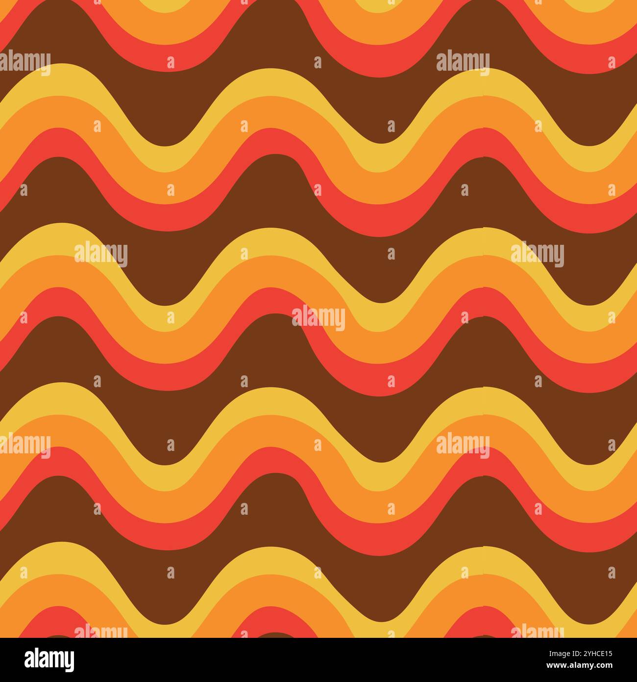 Abstract retro 70s groovy waves seamless pattern in yellow, orange and ...