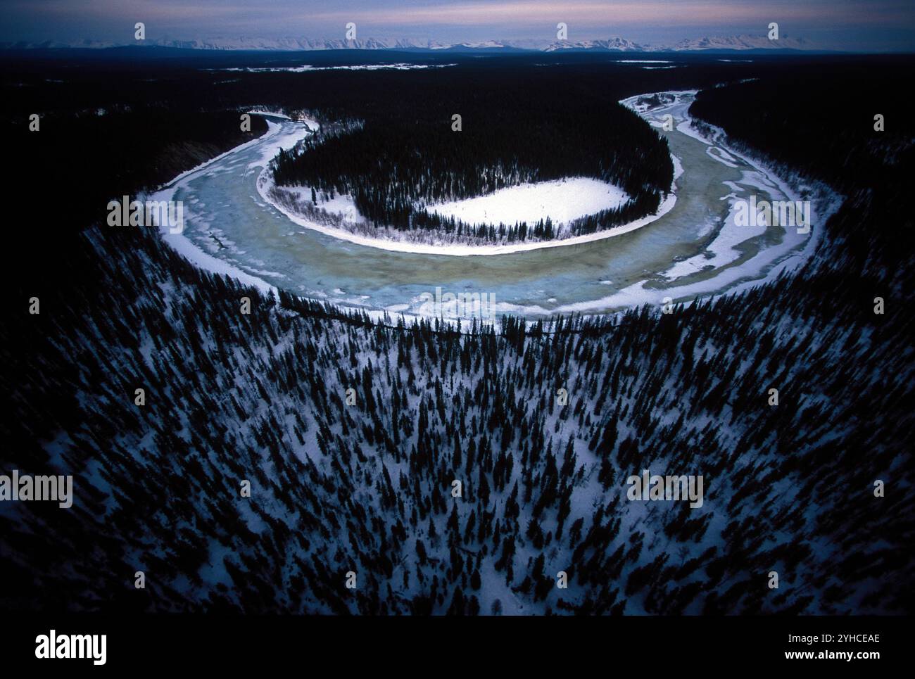 Aerial of the Yugyd-Va National Park and Synya River near Pechora, Komi ...
