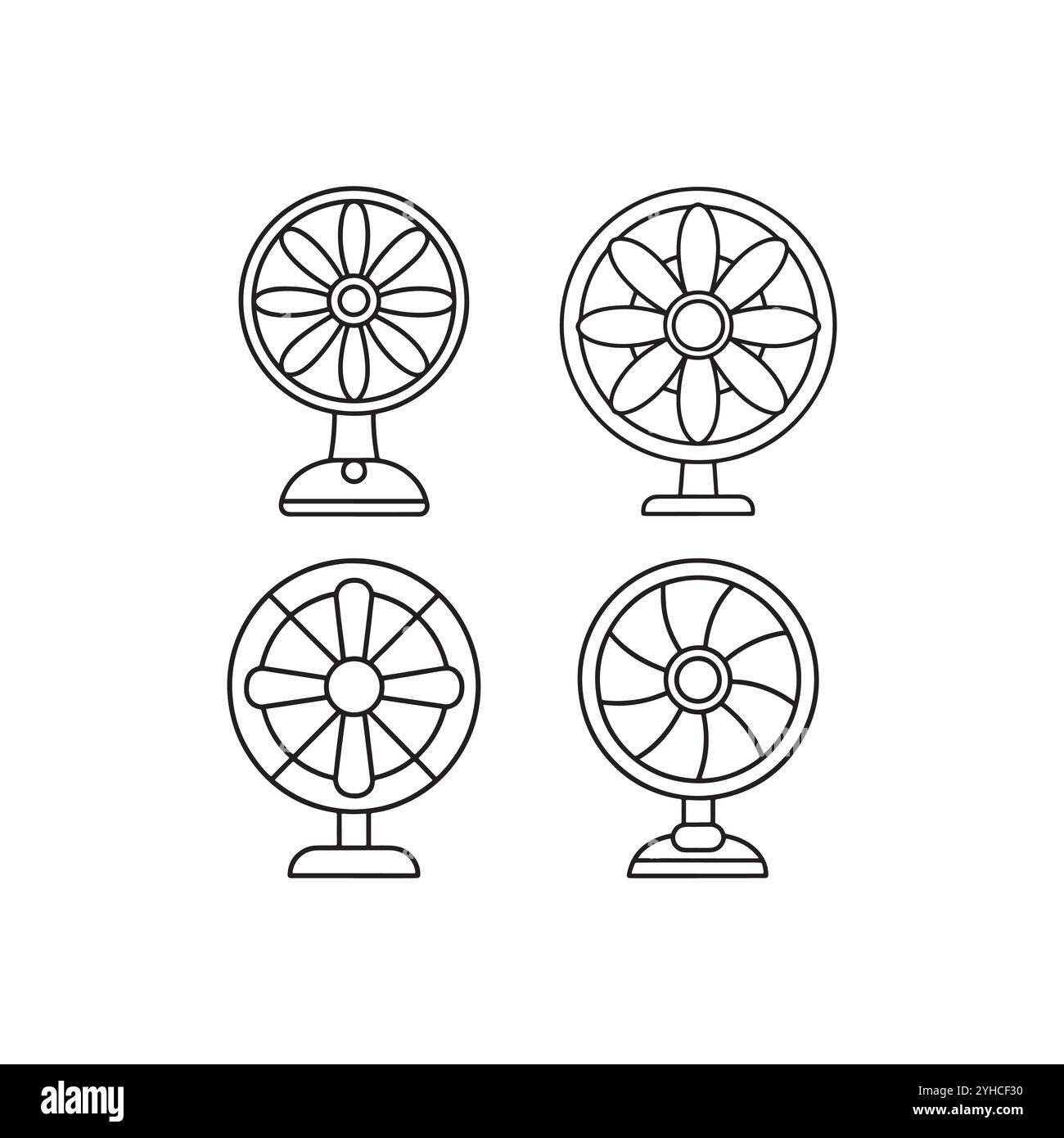 Table fan outline icons set, Table fan logo background. black table fan ...