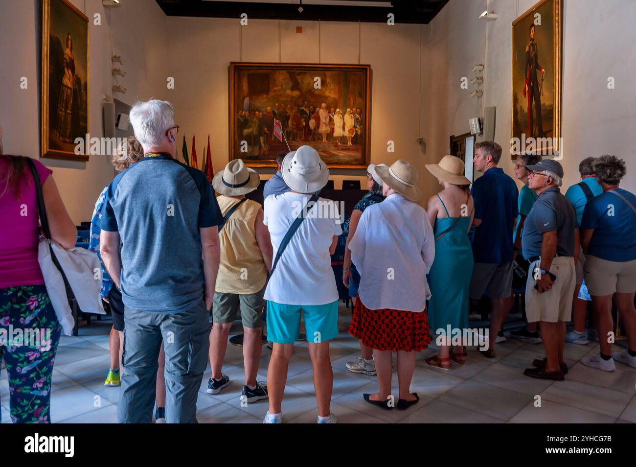 Seville, Spain, Crowd Tourists, Families, Seniors from behind, Visiting ...