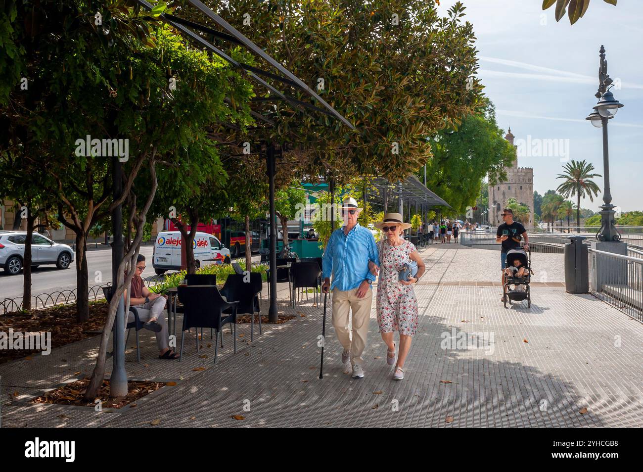 Seville, Spain, Scenic View, Couple Seniors, Tourists, Walking along ...
