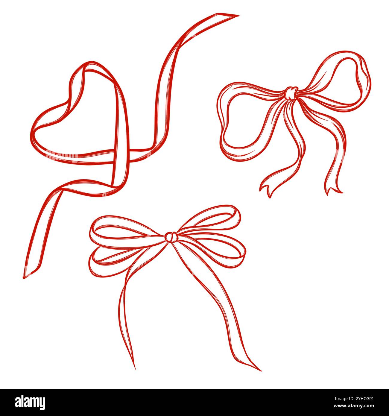 Large set of free hand red ribbon bows Stock Photo - Alamy