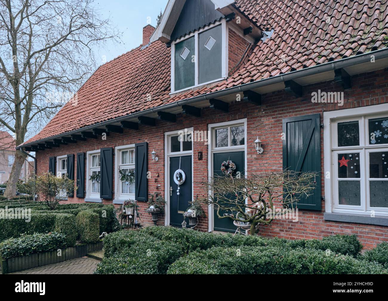Old German house with Christmas Decoration in Neuenhaus, with window ...
