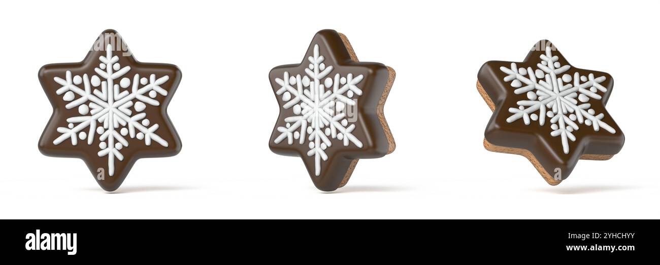 Gingerbread simple snowflake 3D rendering illustration isolated on ...