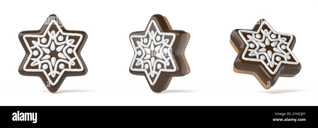 Gingerbread snowflake 3D rendering illustration isolated on white ...
