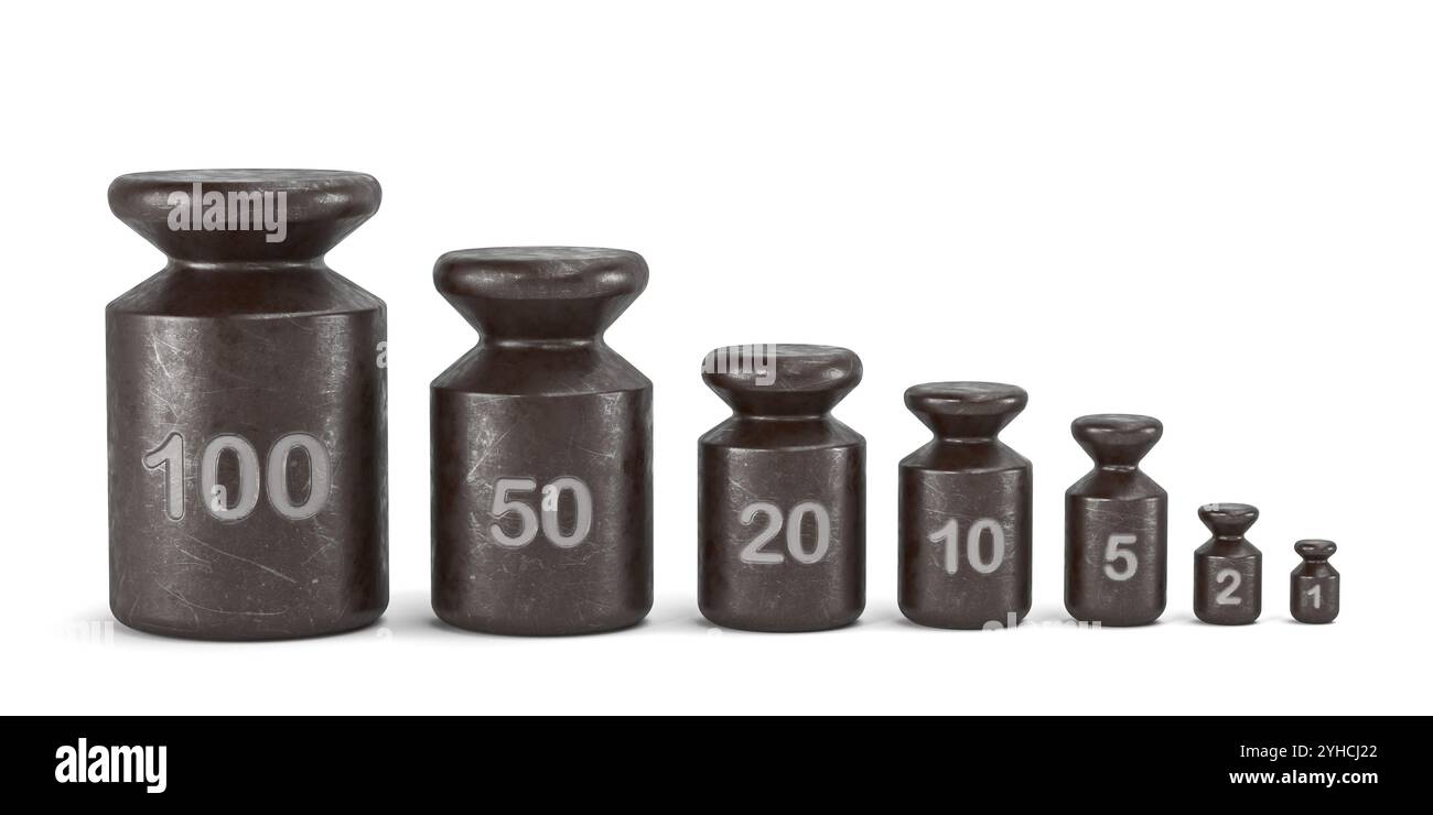 Set of old weights 3D rendering illustration isolated on white ...