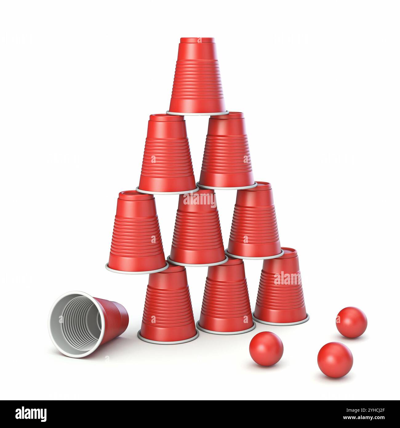 Red plastic cup pyramid 3D rendering illustration isolated on white ...