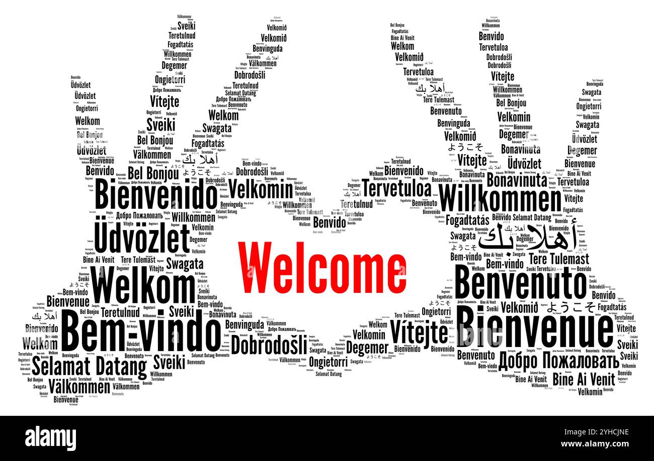 Welcome word cloud in different languages Stock Photo - Alamy