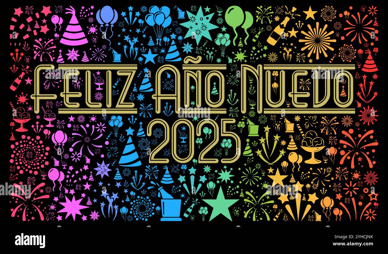 Happy new year 2025 called feliz ano nuevo in Spanish language Stock ...