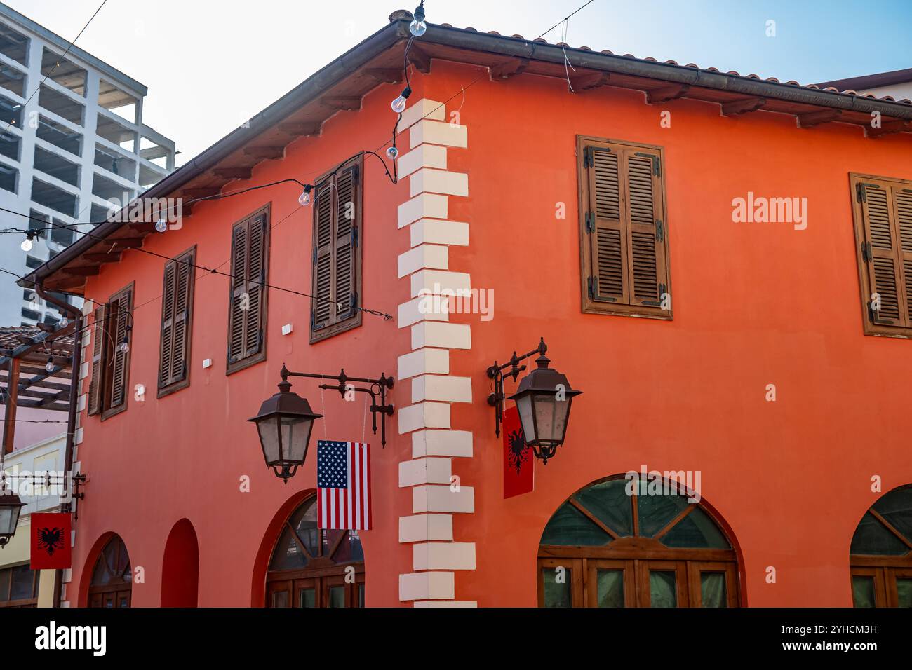 Historic center of old town in Vlore Albania. Old architecture european ...