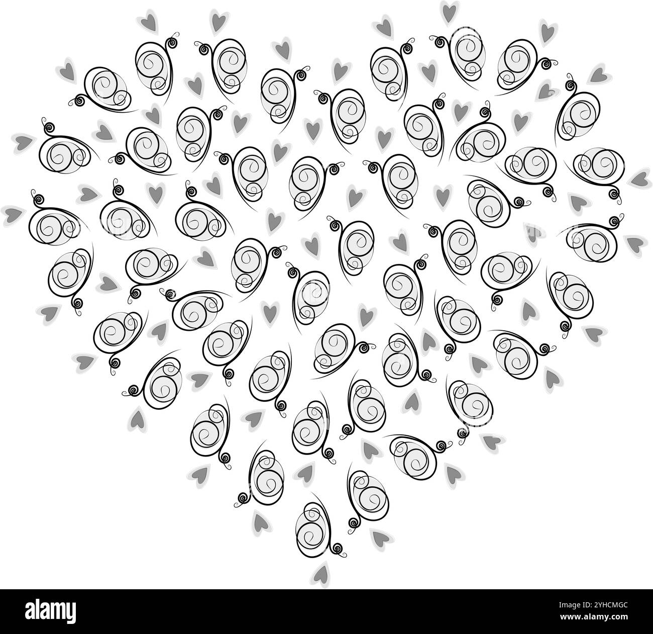 Butterflies and hearts Heart shaped background Texture in grayscale ...