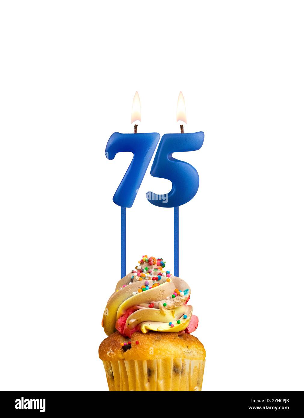 Blue number 75 candle - Birthday card on a white background Stock Photo ...