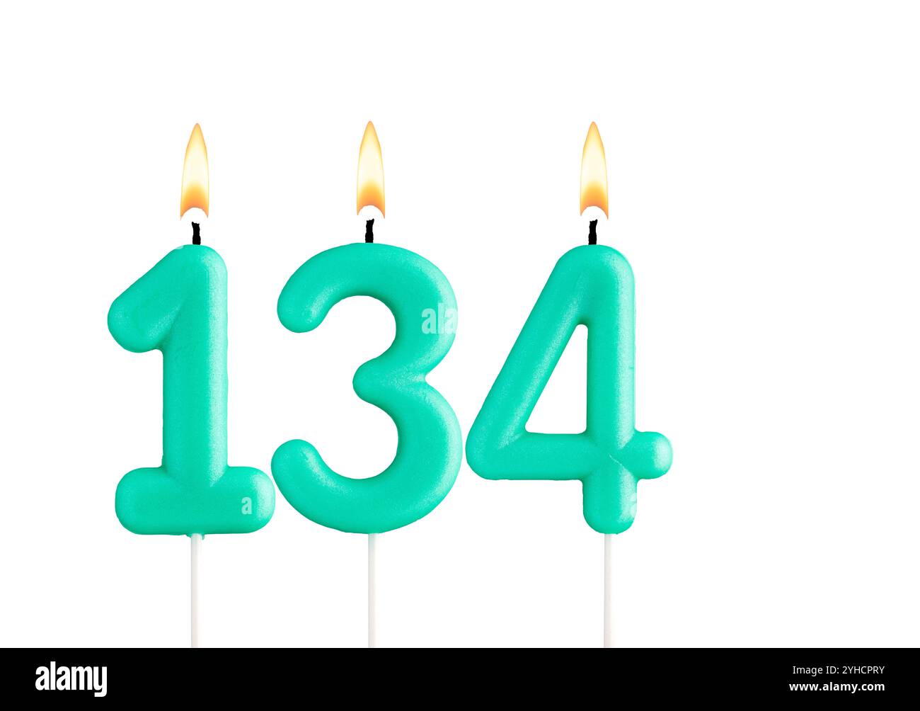 Birthday number 134 - Green birthday candle on white background Stock ...