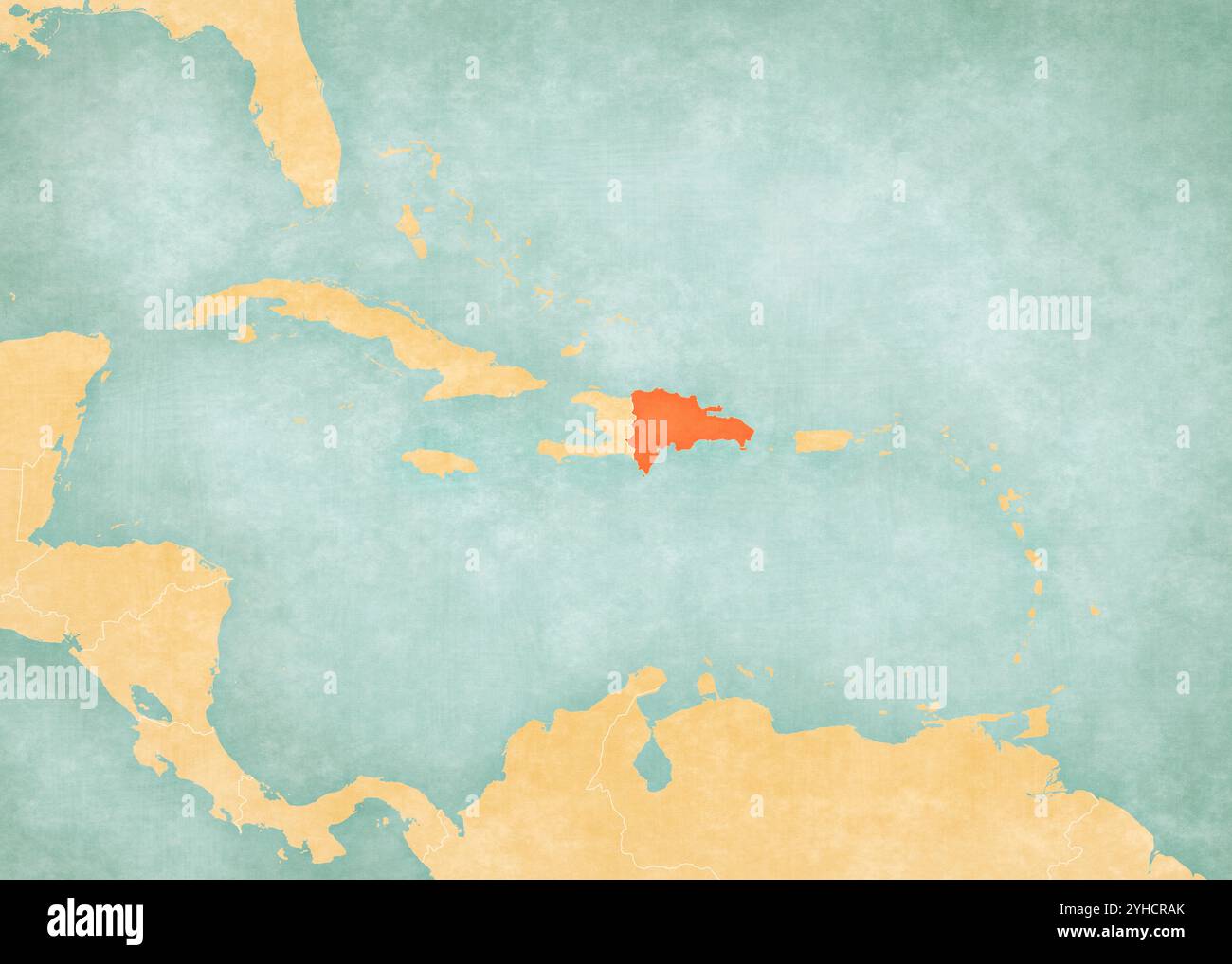 Dominican Republic on the map of Caribbean islands in soft grunge and ...