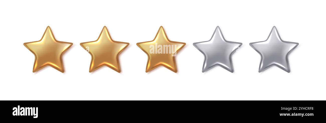Golden and silver stars of customer rating realistic vector ...