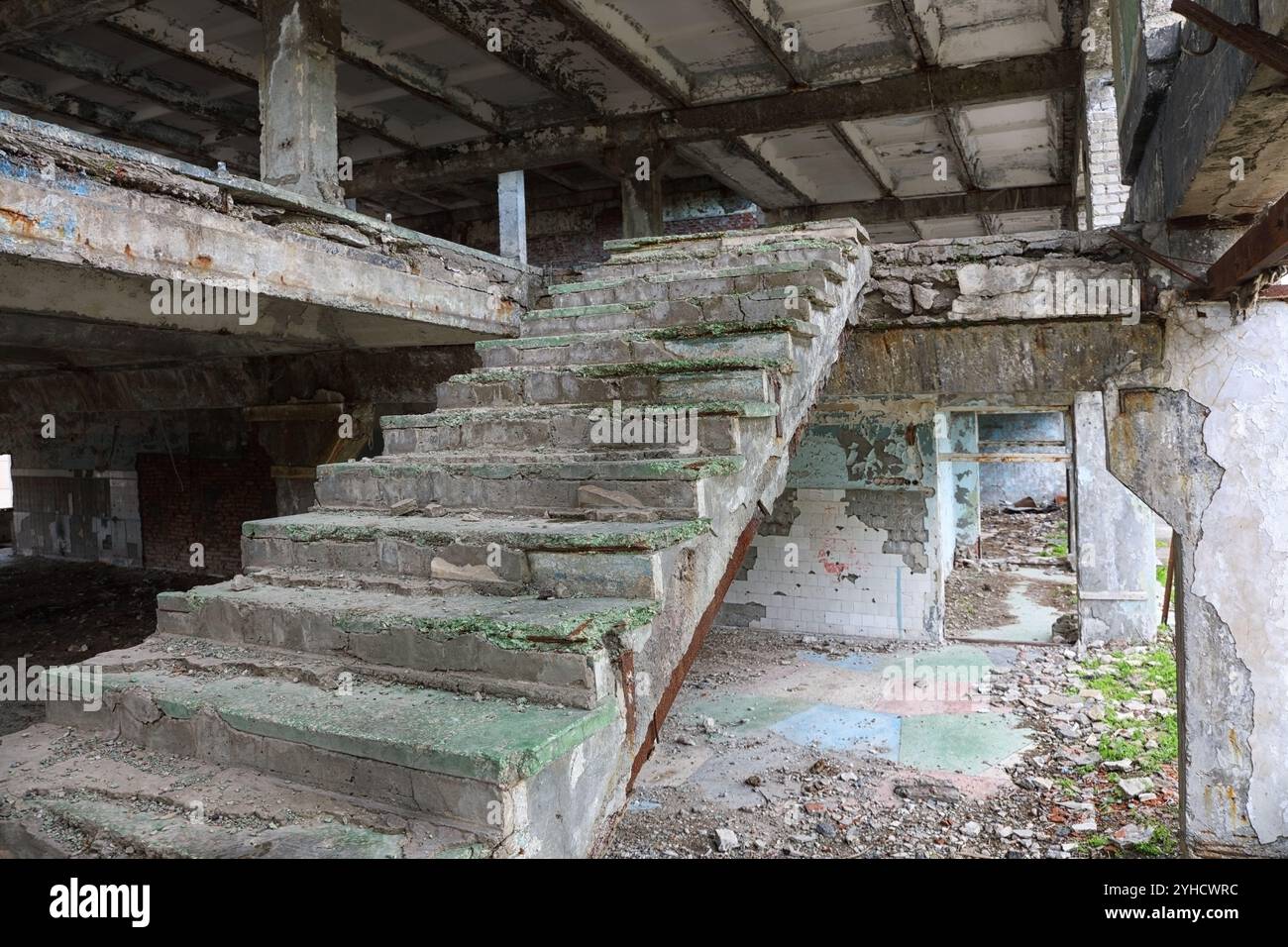 Staircase in an abandoned complex. Scary place Stock Photo - Alamy