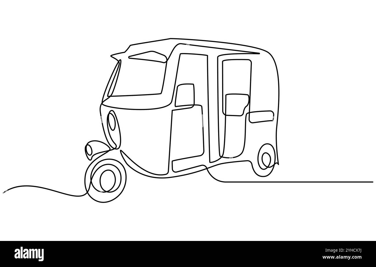 Single continuous line drawing Tuk Tuk Thailand is often used by ...