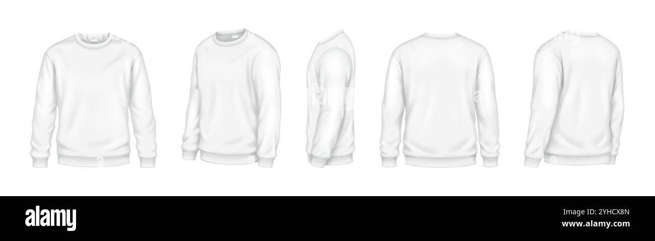 Soft sweatshirts of white color mockup realistic vector illustrations ...
