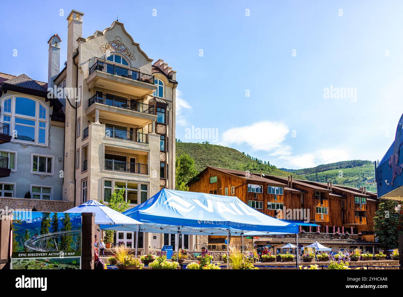 Vail, USA - July 11, 2022: European Swiss style ski resort town ...