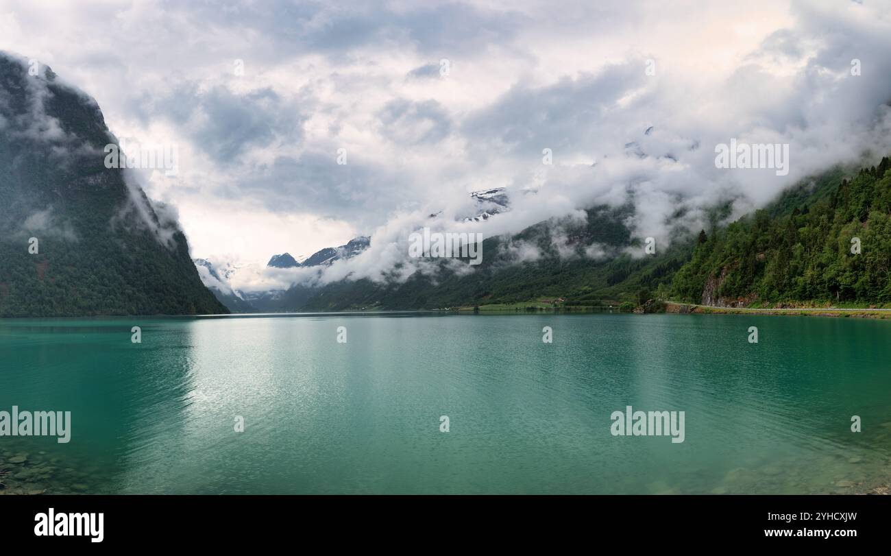 Norwegian mountain lake, located near the town of Olden. The lake is ...