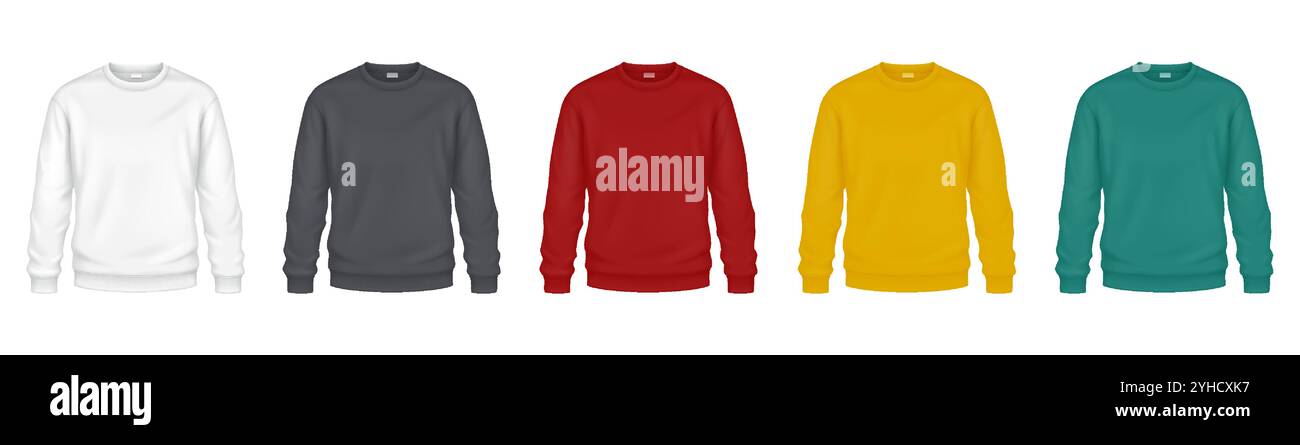 Colorful sweatshirts for autumn mockup vector illustrations set. Soft ...