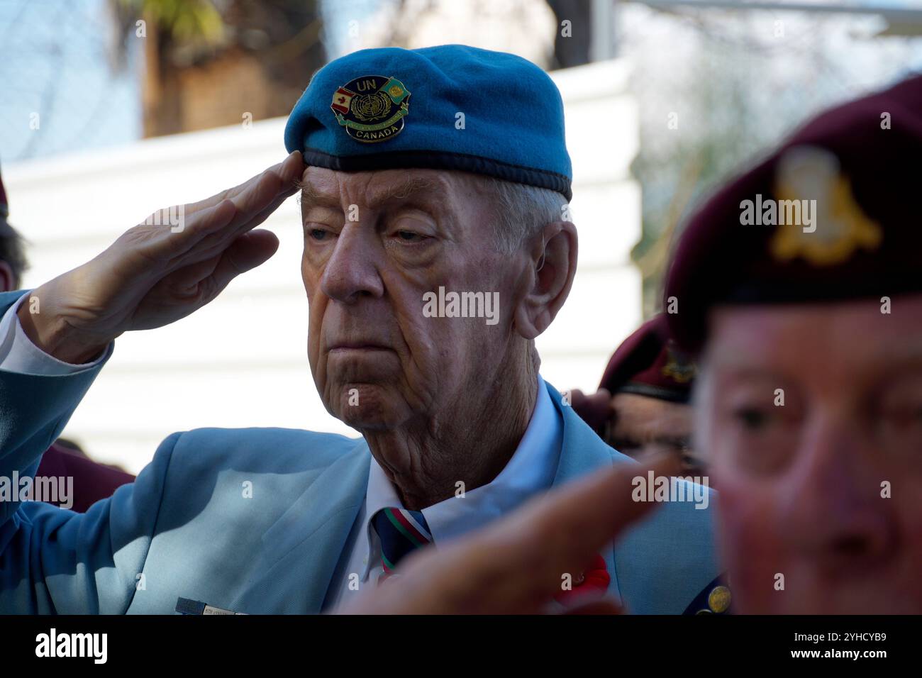 Canadian veteran Ronald Reginald Griffis salutes during a commemoration ...