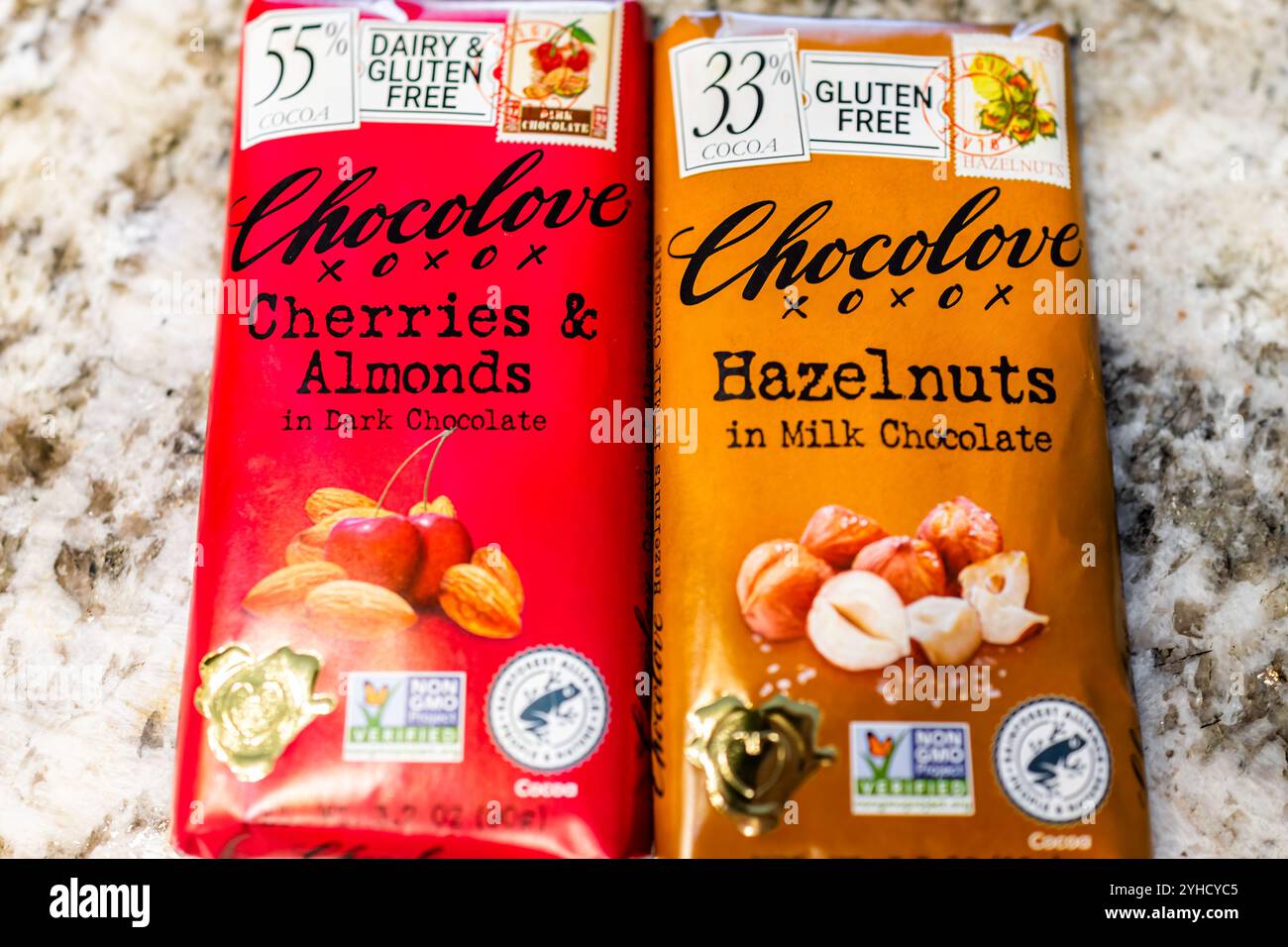 Avon, USA - September 6, 2022: Closeup macro of packaged chocolate bar ...