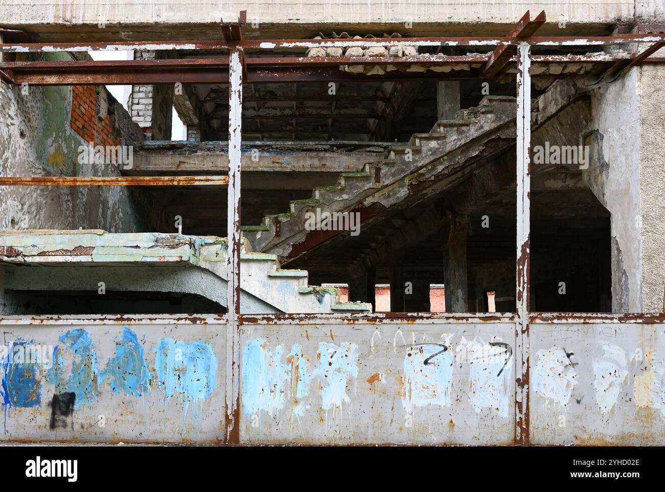 Scary place with stairs of an abandoned old industrial building Stock ...