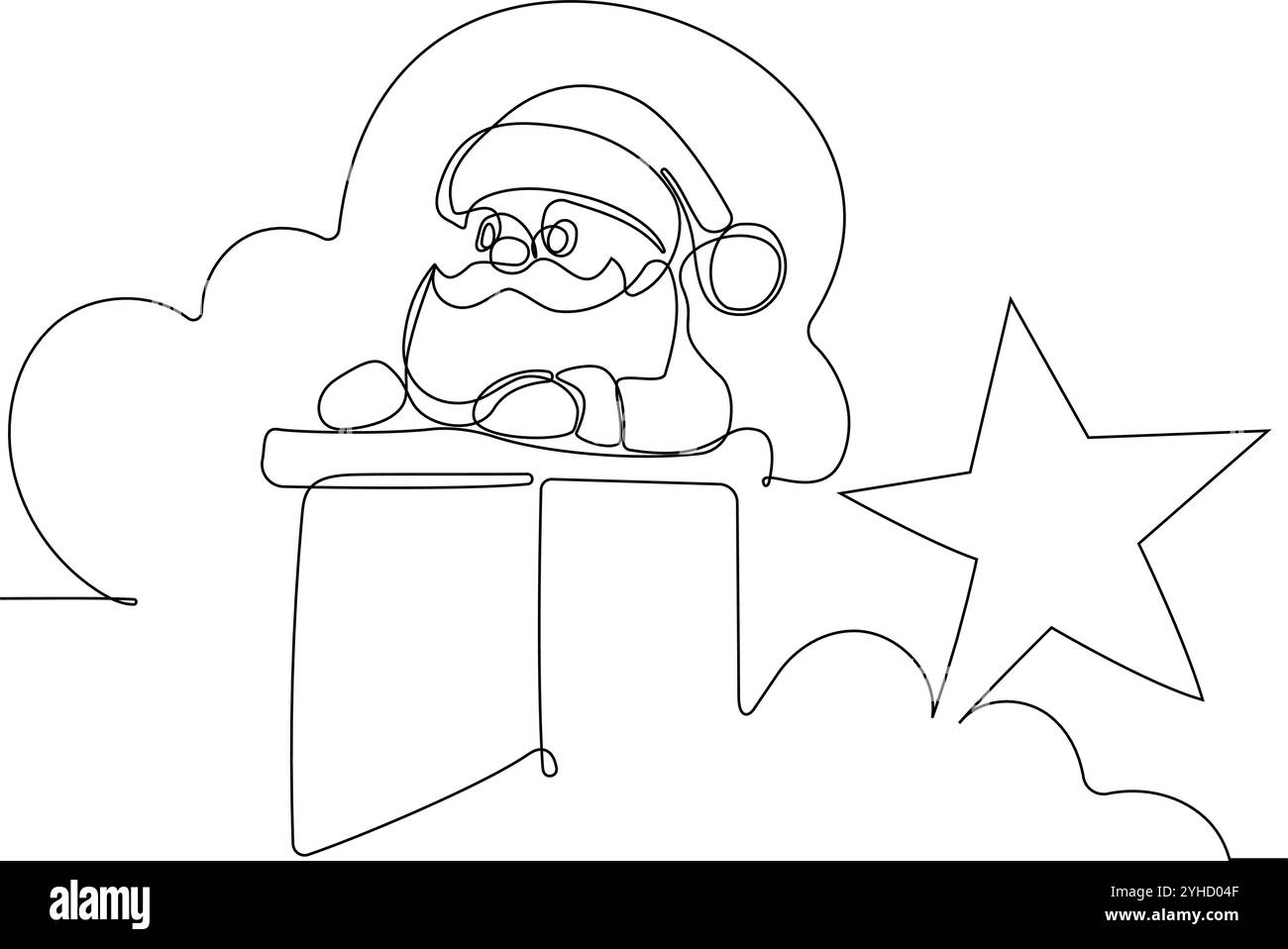 One continuous line drawing Santa Claus on reindeer and sled. concept ...