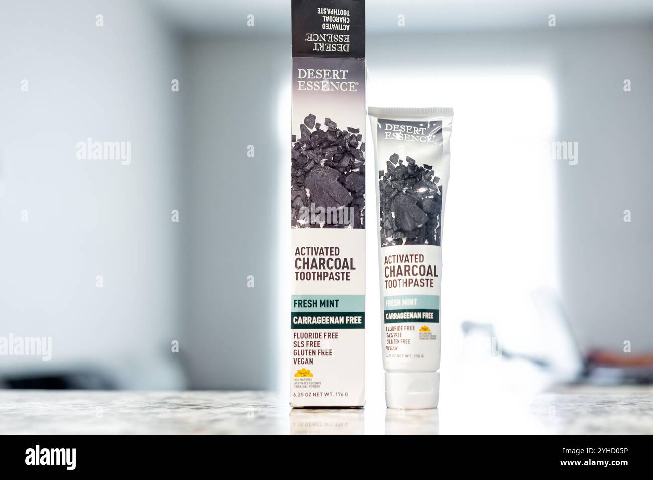 Avon, USA - July 16, 2022: Sign label for charcoal toothpaste by Desert ...