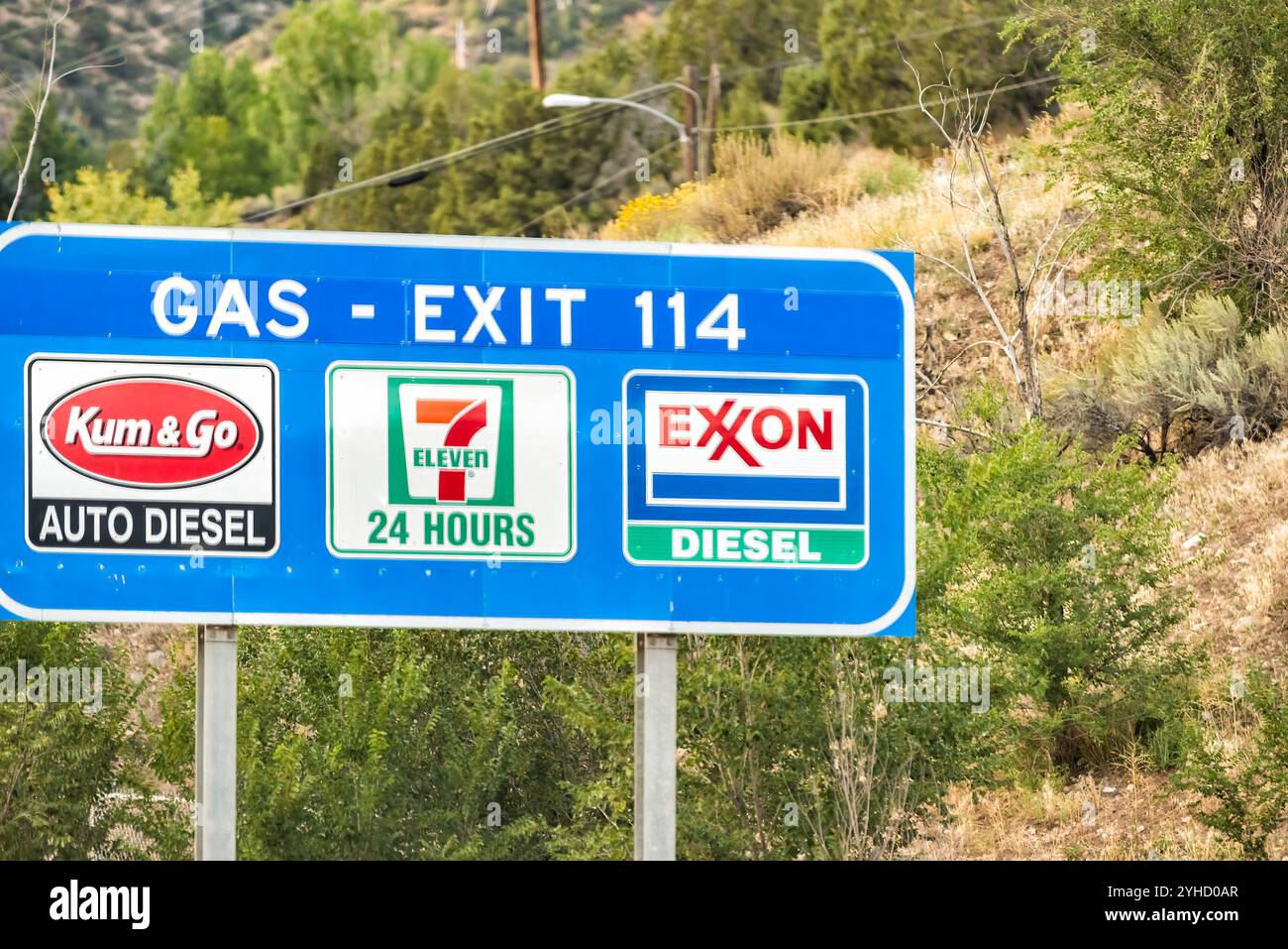 Glenwood Springs, USA - September 29, 2022: Gas exit road sign for gas ...