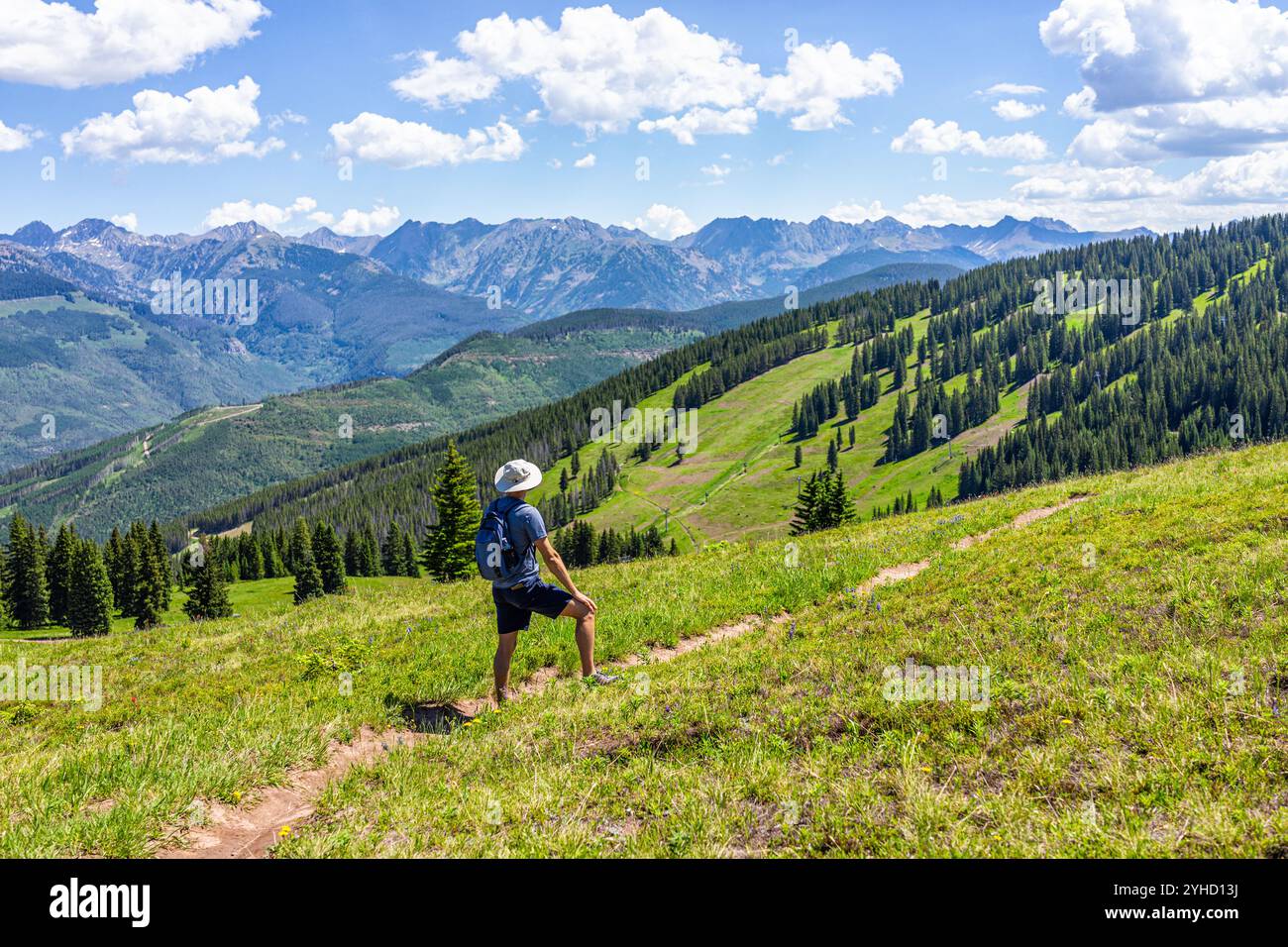 Vail summer in ski resort with hiking trail in Colorado with mountain ...
