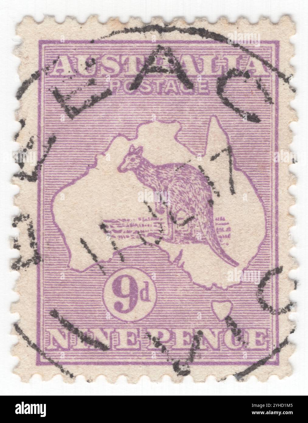 AUSTRALIA — 1913 January 29: 9 pence purple postage stamp depicting ...