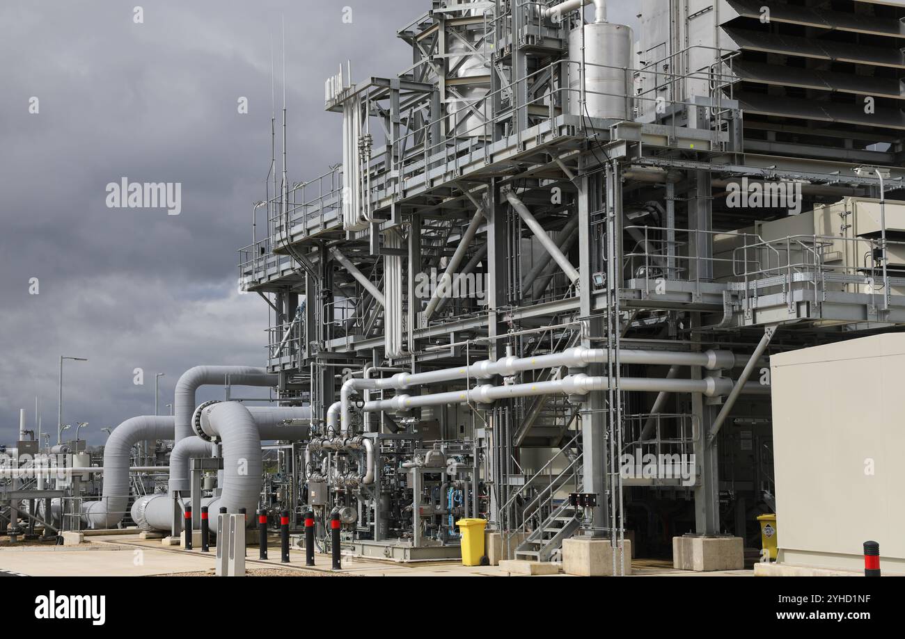 Pipework at a new gas compression plant in Peterborough, UK Stock Photo ...