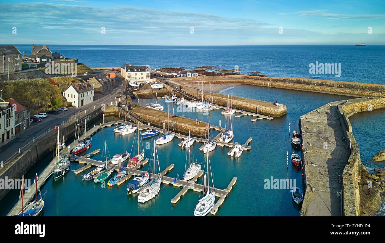 Banff Aberdeenshire Scotland houses Quayside Road harbour walls and the ...