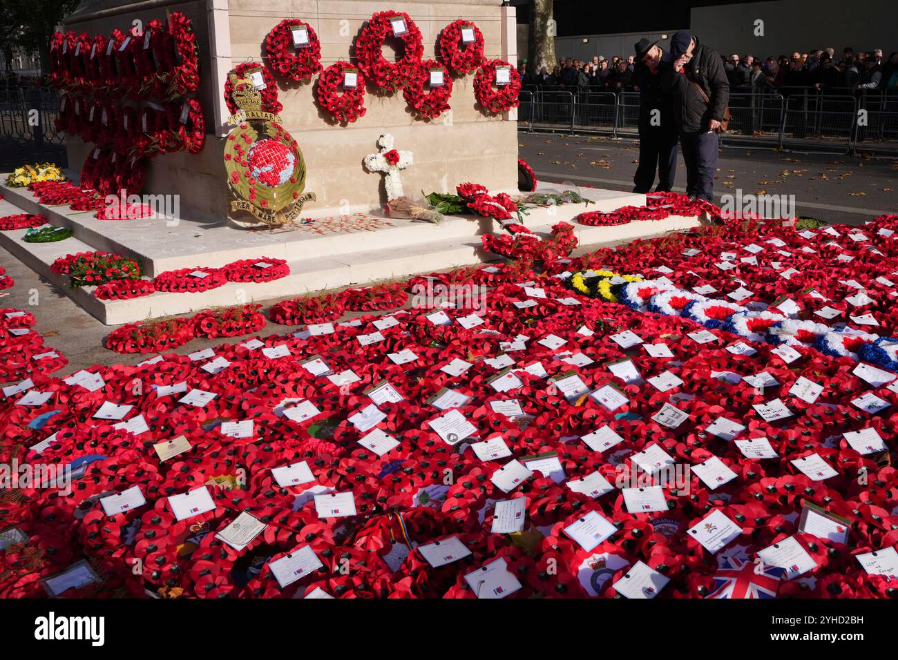 People look at the wreaths around The Cenotaph after the annual Service ...
