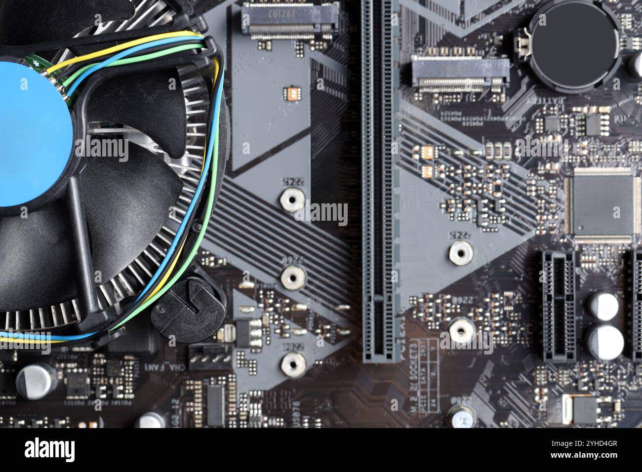 Computer motherboard as background, top view. Electronic engineering ...