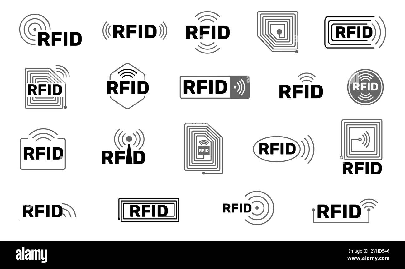 Radio frequency icons. Identification signs. Privacy and protection ...