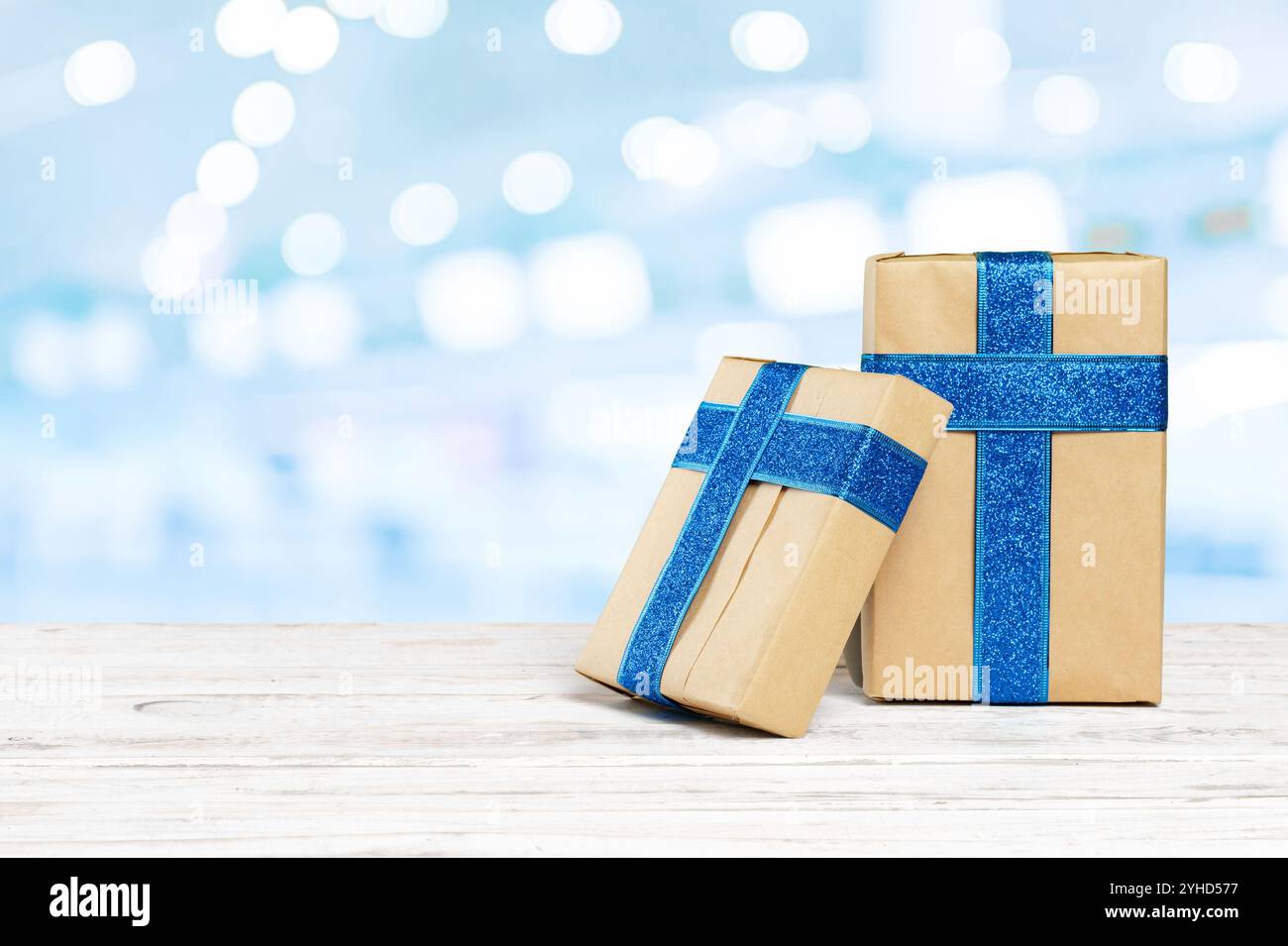 pile of gifts on the old table Stock Photo - Alamy