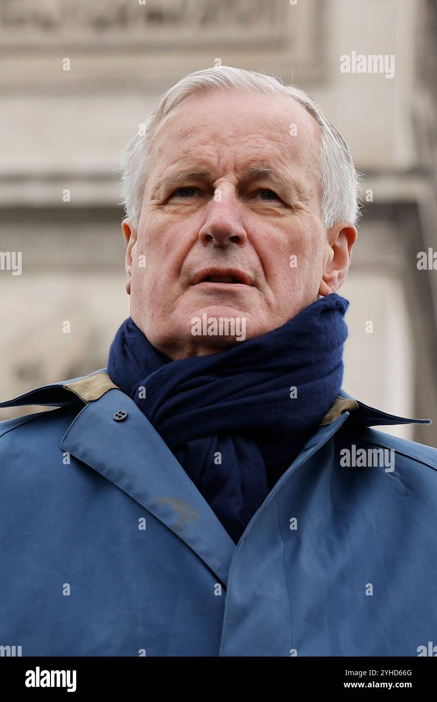French Prime Minister Michel Barnier during commemorations marking the ...