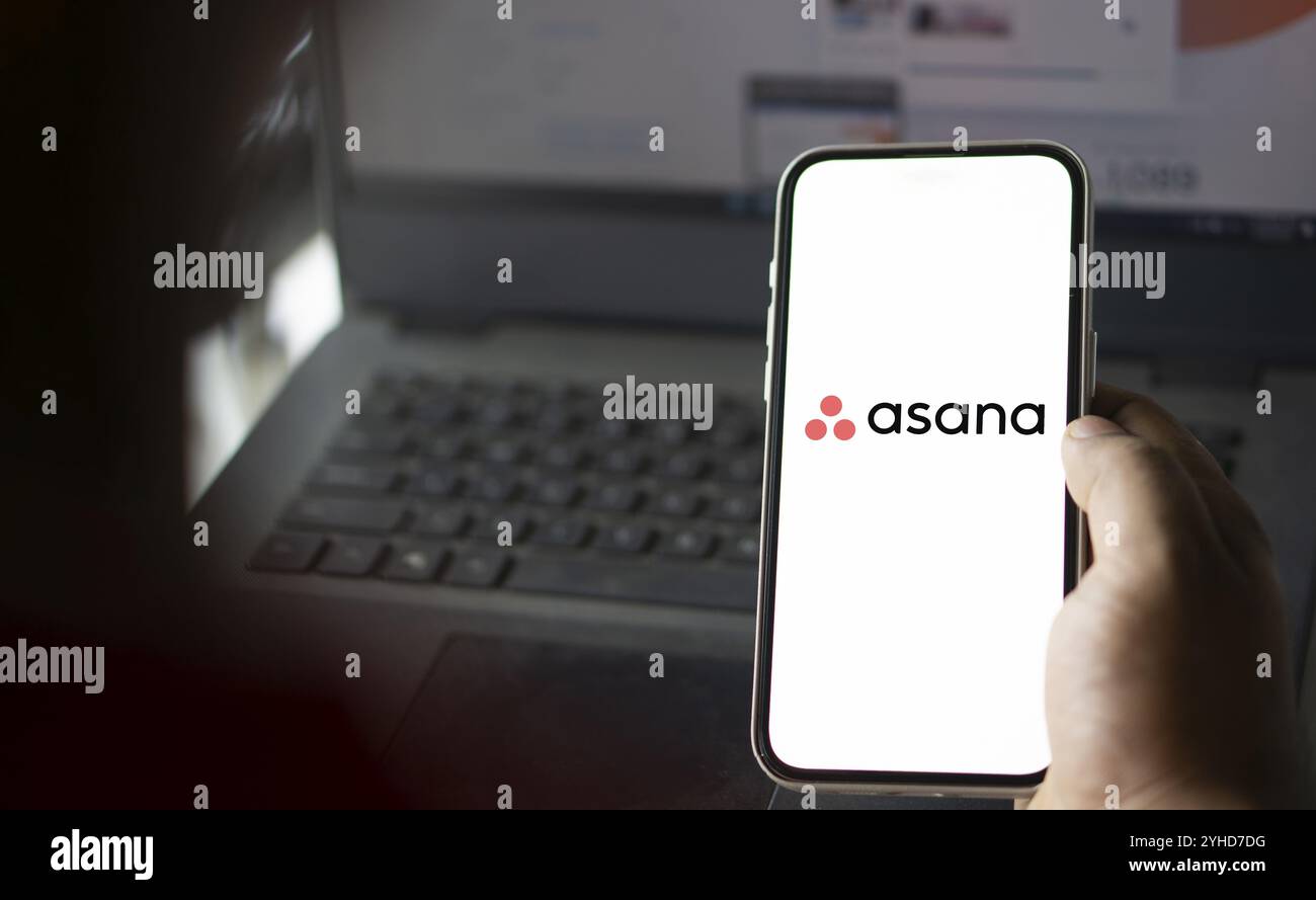 Dhaka, Bangladesh- 09 Nov 2024: Asana logo is displayed on smartphone ...