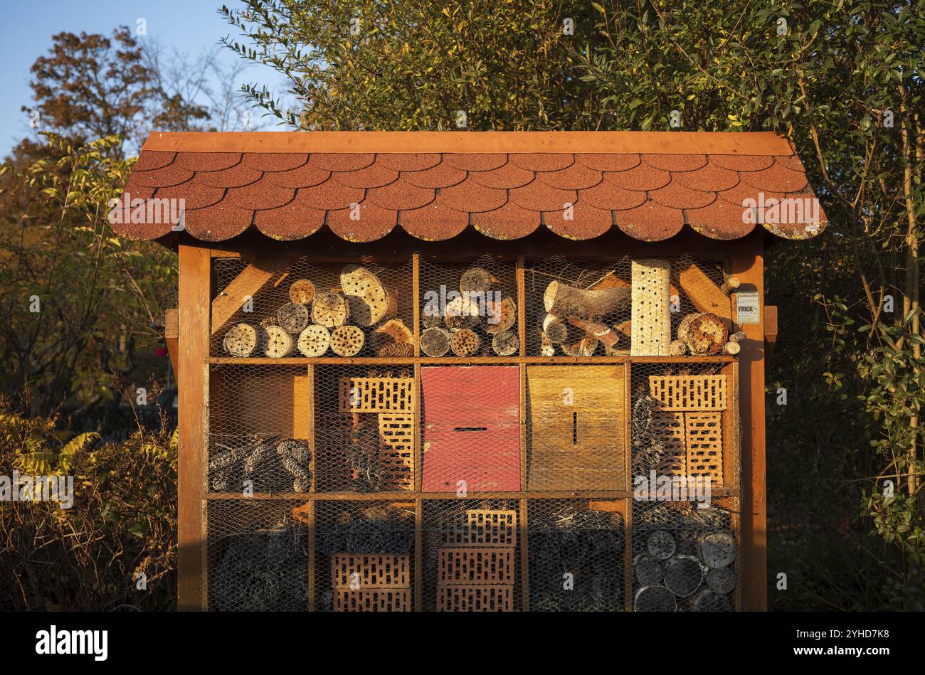 Insect hotel, bee hotel, Waiblingen, evening light, Baden-Wuerttemberg ...