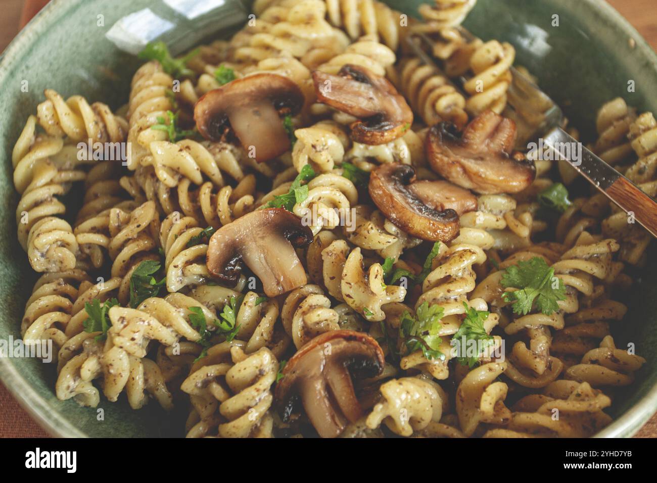 Fusilli pasta, in creamy mushroom sauce, pasta with mushrooms, homemade ...
